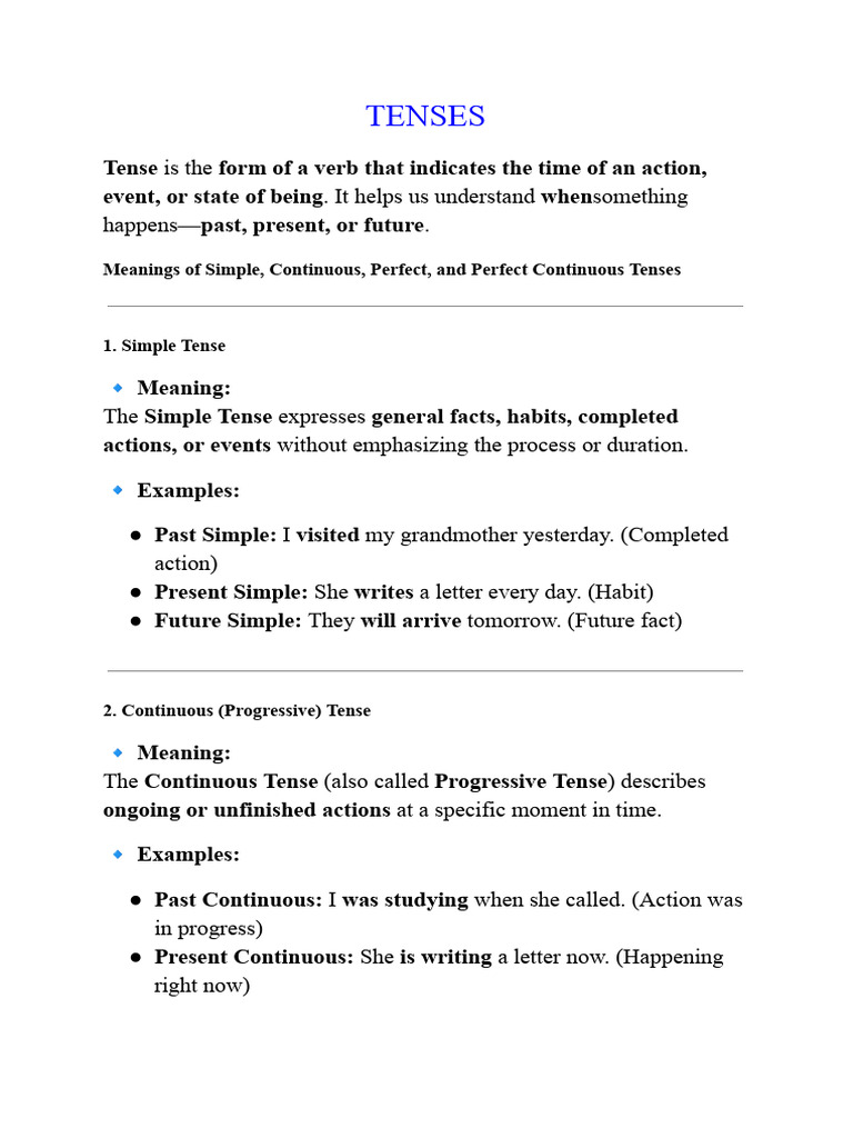 Understanding English Tenses Explained | PDF | Grammatical Tense ...