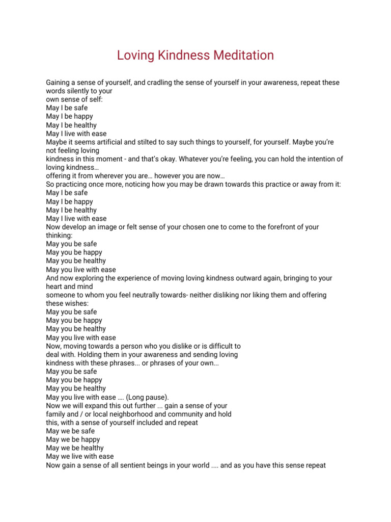 Loving Kindness Meditation Script | PDF