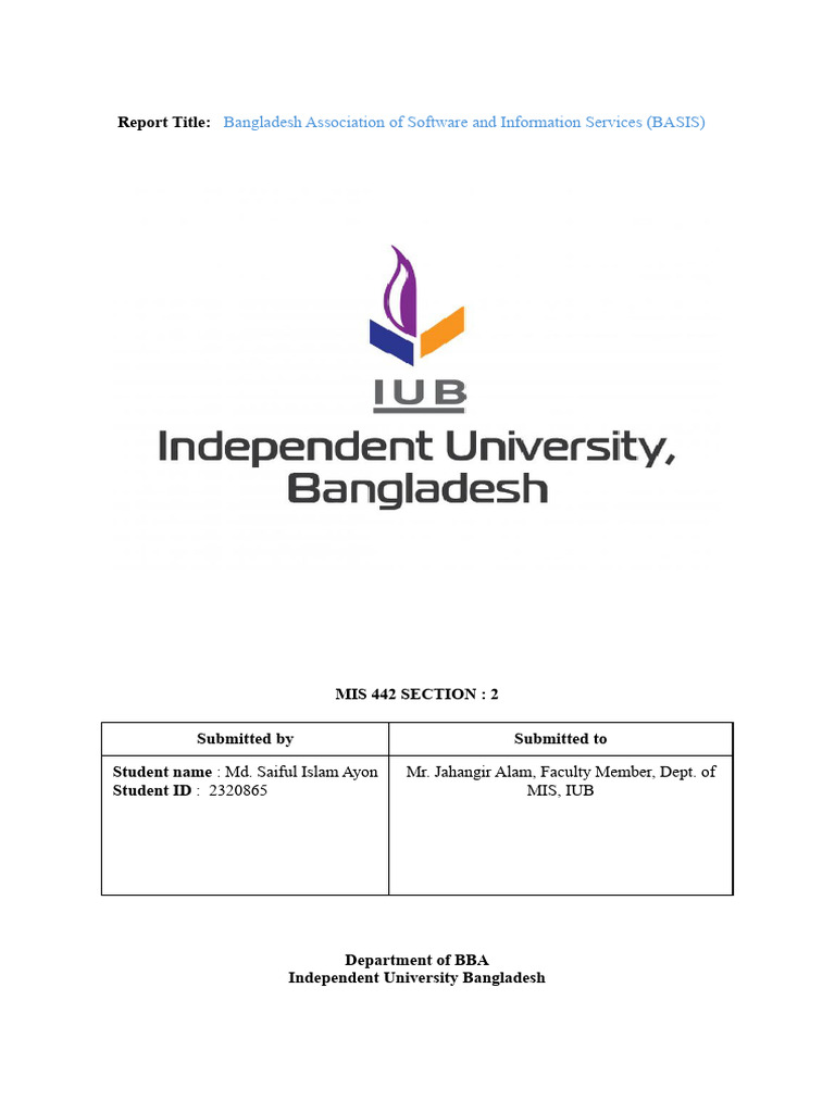 BASIS Report for MIS 442 IUB | PDF