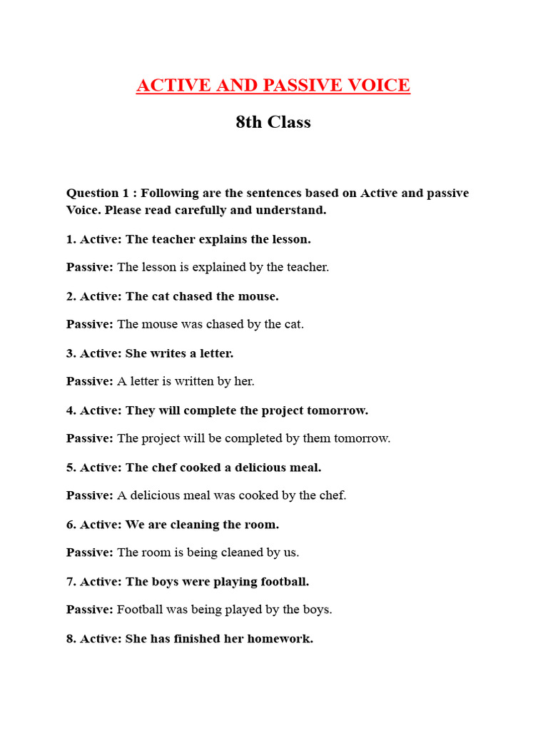 Active and Passive Voice for Class 8 | PDF