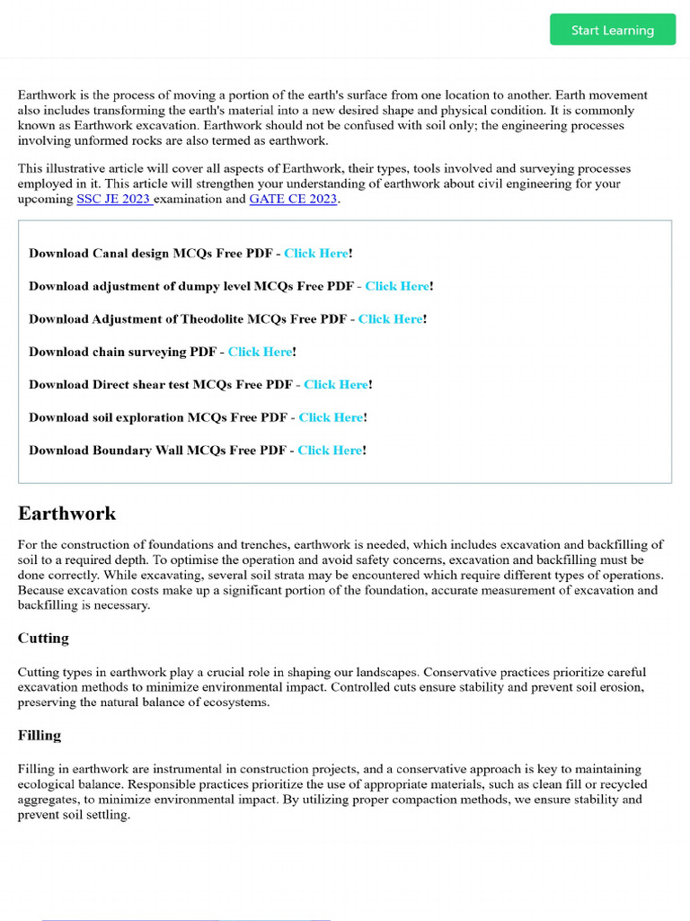 Earthwork - Definition, Types, Techniques and Equipments | PDF