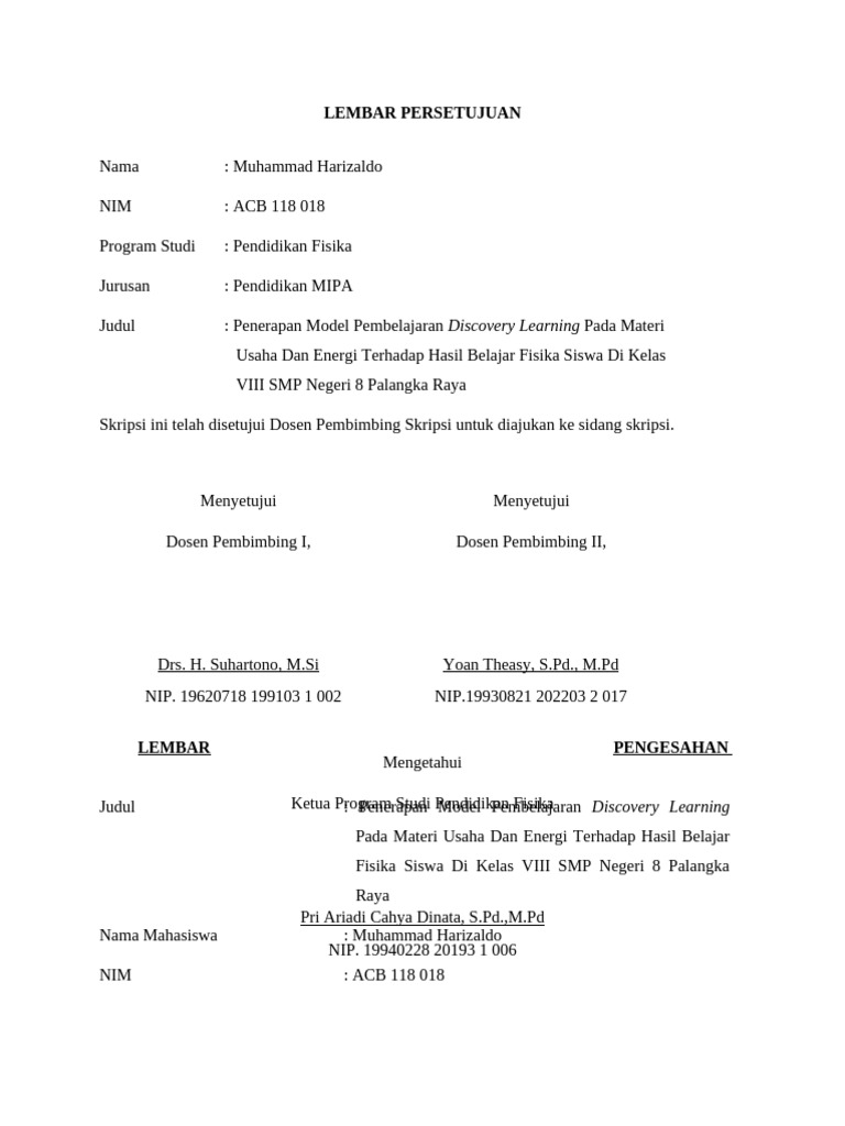 LEMBAR PERSETUJUAN DAN PENGESAHAN (SKRIPSI) | PDF