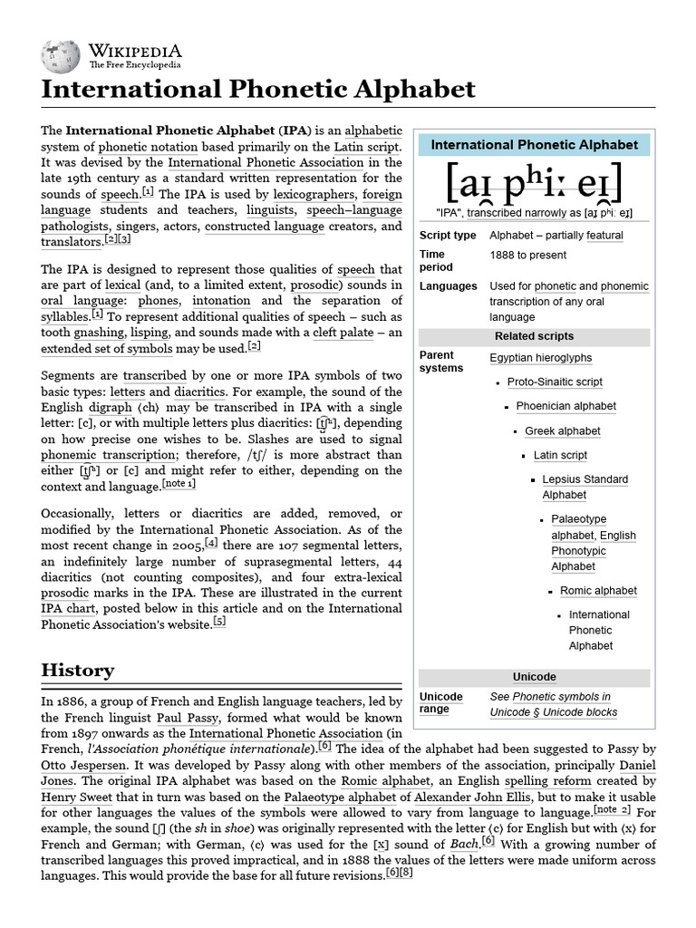 International Phonetic Alphabet - Wikipedia | PDF | Phoneme | Orthography
