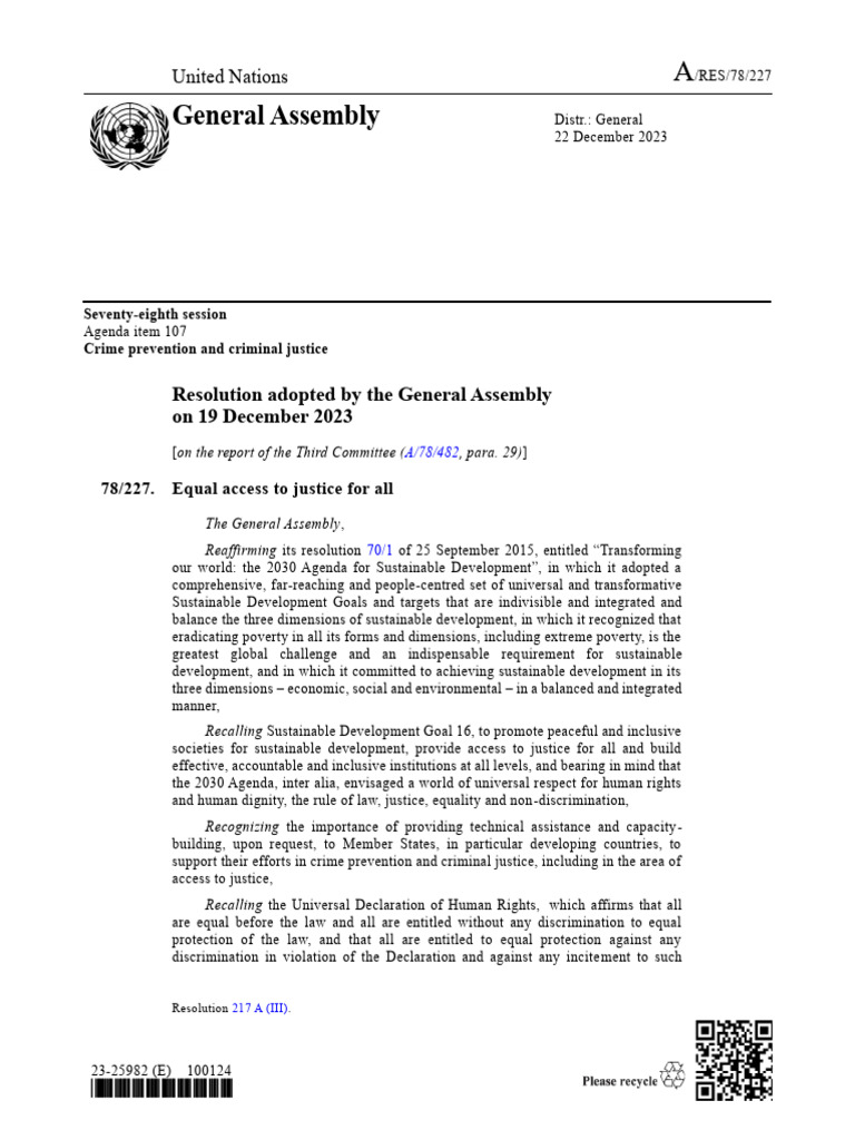 UN Resolution on Equal Justice Access | PDF | Crime & Violence | Crimes