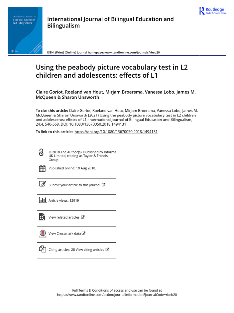 Using The Peabody Picture Vocabulary Test in L2 Children and ...