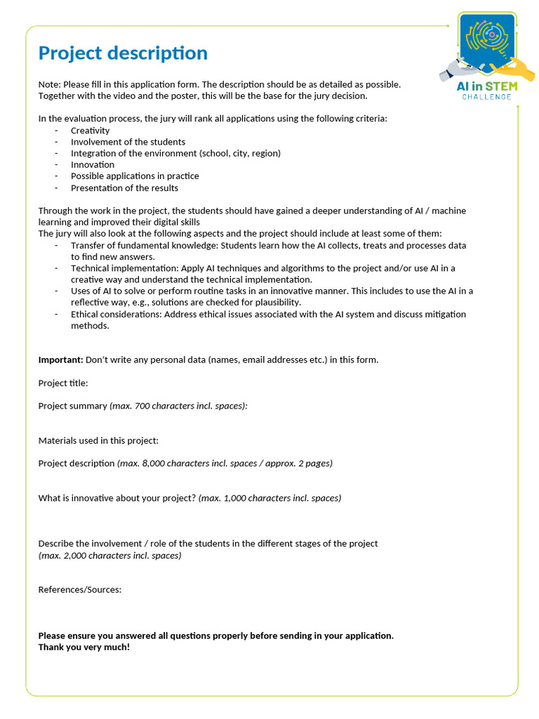 AI Project Application Form Guidelines | PDF