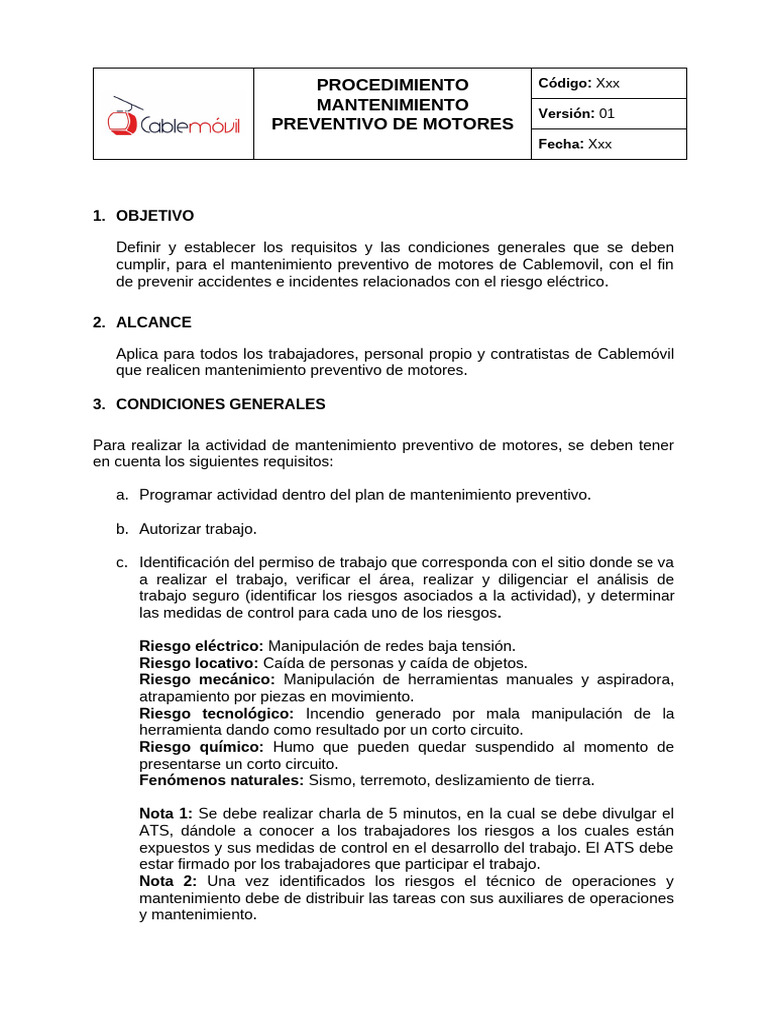 Procedimiento Mantenimiento Preventivo de Motores | PDF