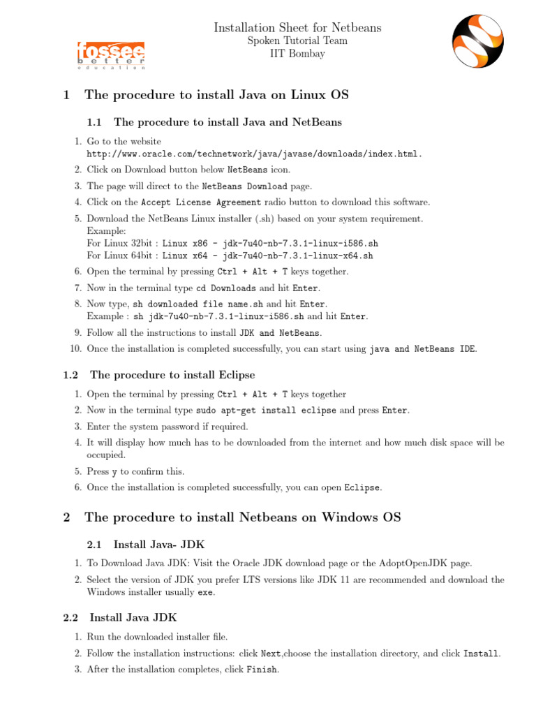 Java Installation Sheet English | PDF | Net Beans | Applications & Software