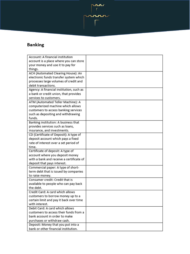 Banking-glossary-exercise | PDF | Banks | Interest
