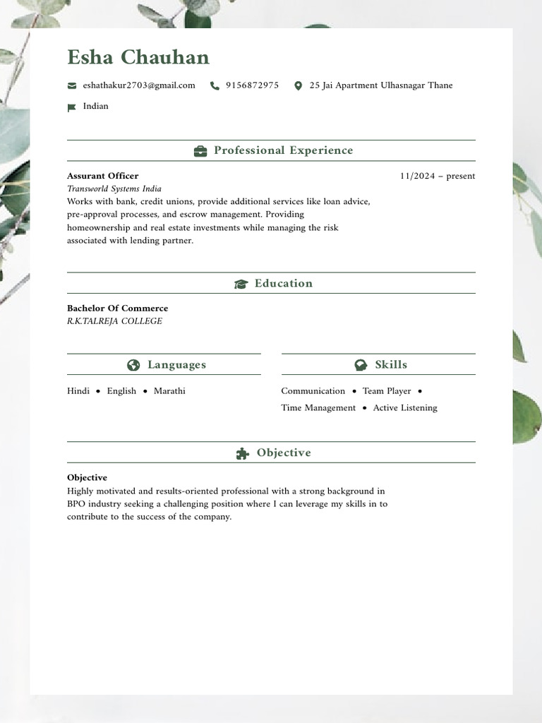 Esha Chauhan FlowCV Resume 20250405 | PDF