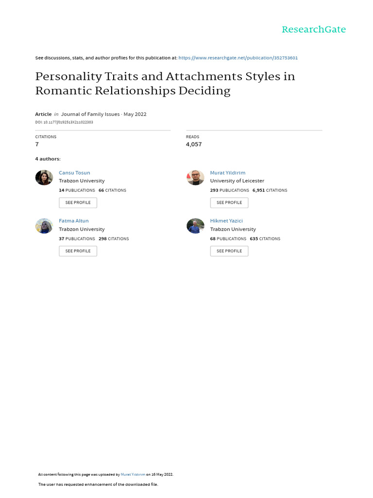 Personality Traits and Attachments Styles in Romantic Relationships Deciding | PDF | Attachment ...
