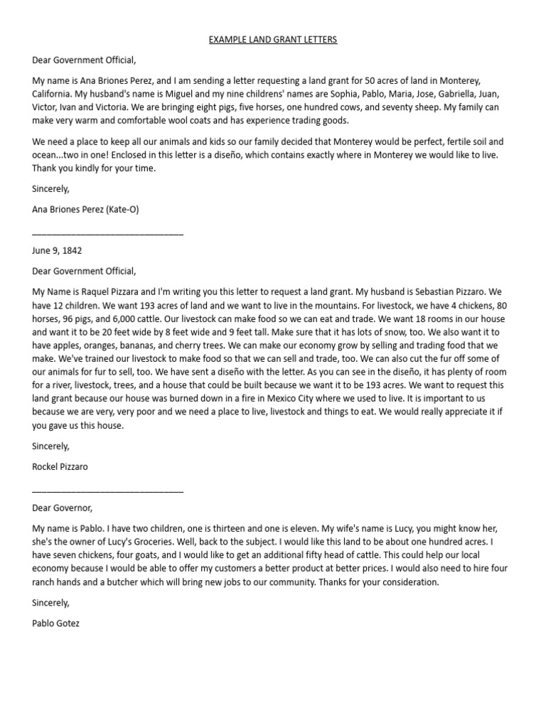 _Land Grant Letter Exmaple_Directions | PDF | Livestock