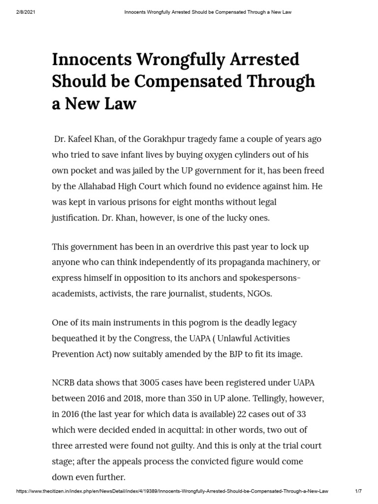 Innocents Wrongfully Arrested Should Be Compensated Through A New Law ...