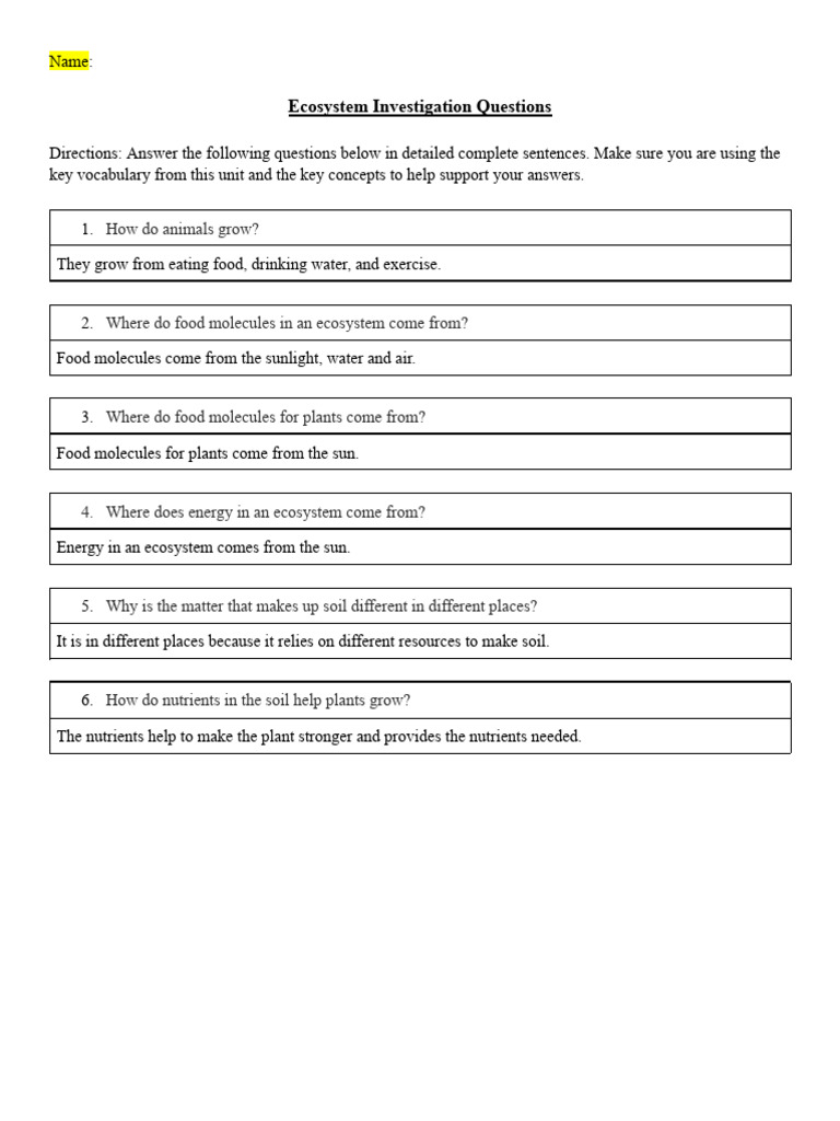 Elaine Li - Copy of Ecosystem Investigation Questions | PDF