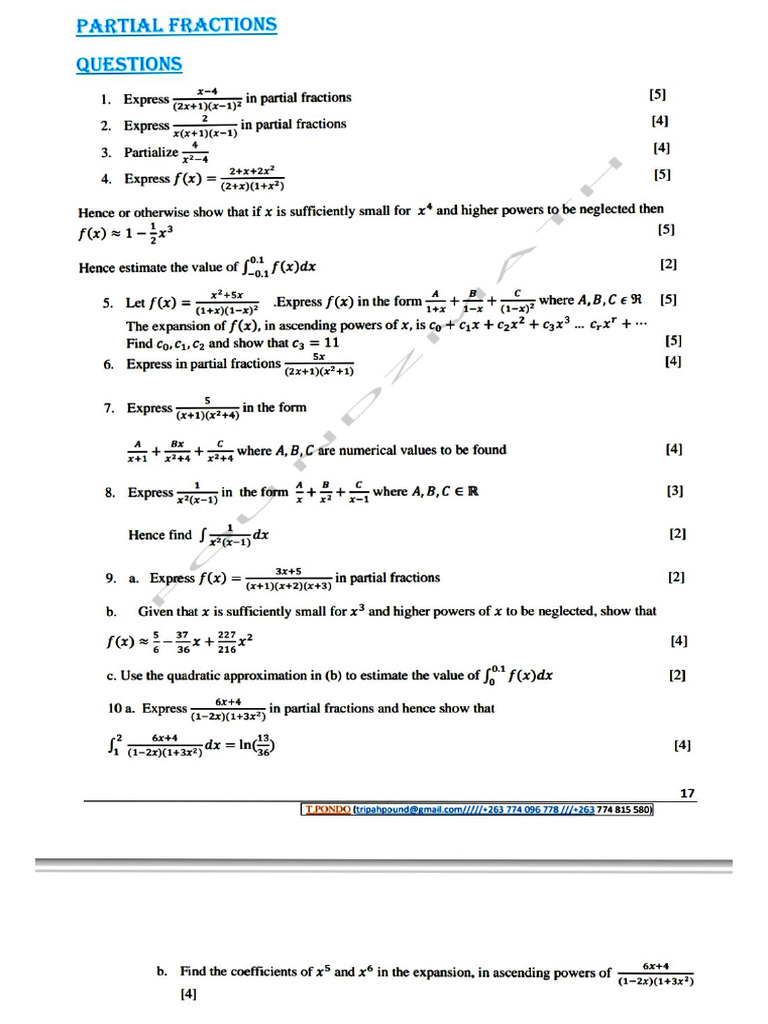 A.partial Fractions Questions - Exe | PDF