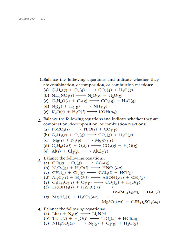 Balancing CE and Stoichiometry. | PDF