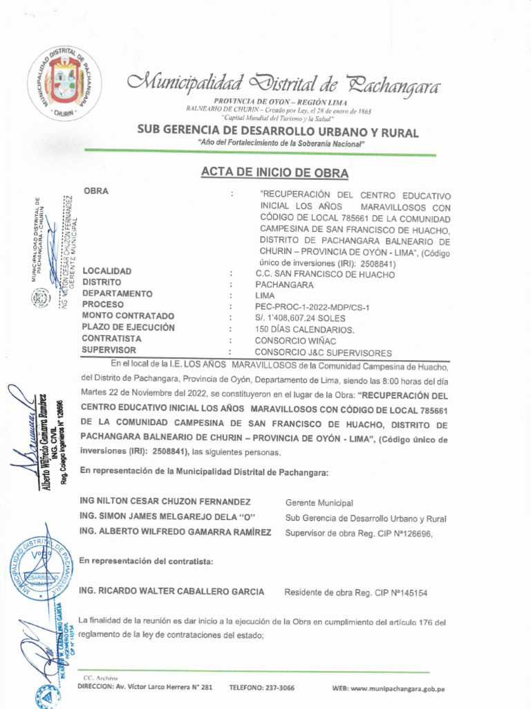 Acta de Inicio de Obra | PDF