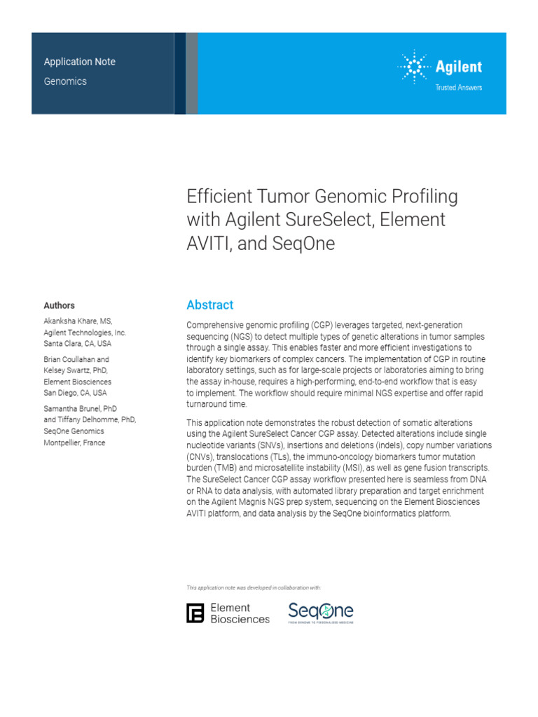 An Tumor Genomic Profiling Sureselect 5994 8127en Agilent | PDF | Dna ...