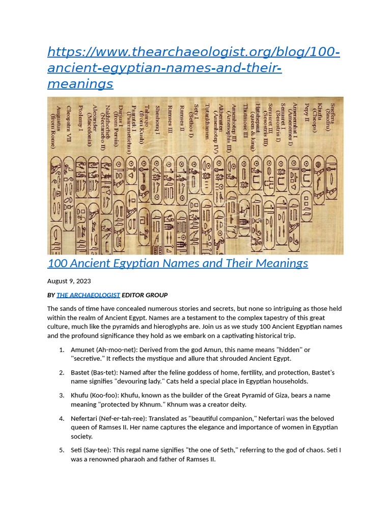100 Ancient Egyptian Names and Their Meanings | PDF | Akhenaten ...