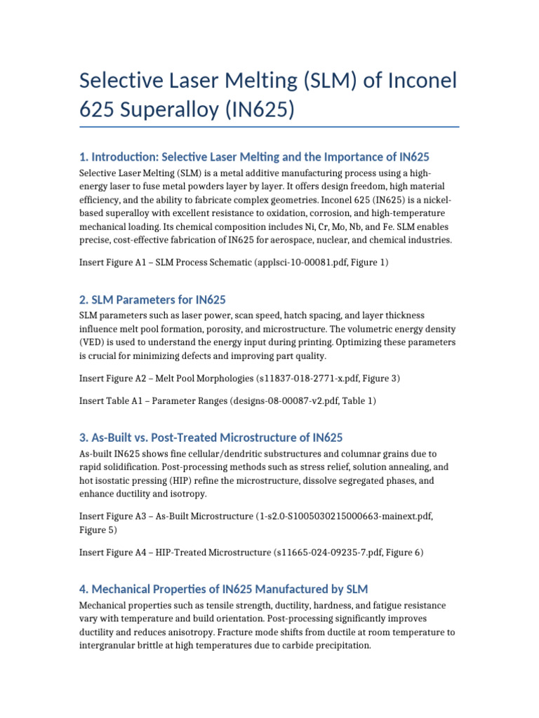 SLM IN625 Report With Placeholders | PDF | Microstructure | Materials