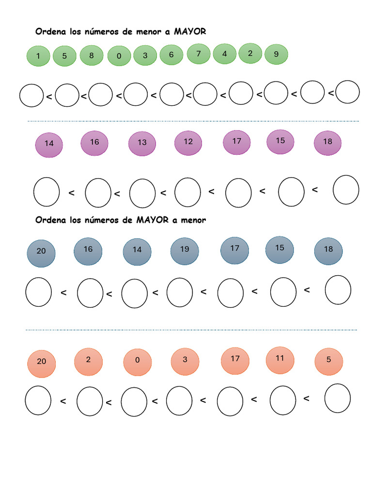 ordenar numeros signos mayor, menor que | PDF
