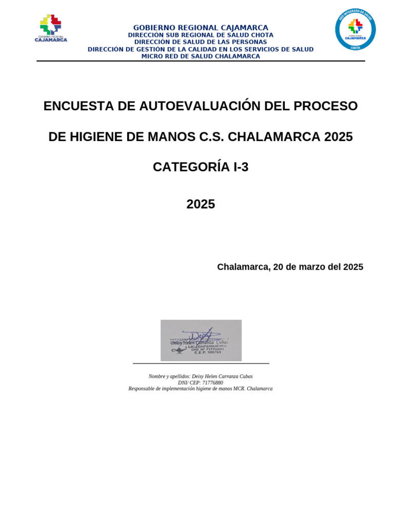 Informe de Resultados Autoevaluacion Microred C.S. Chalamarca Marzo 2025 | PDF | Lavado de manos ...