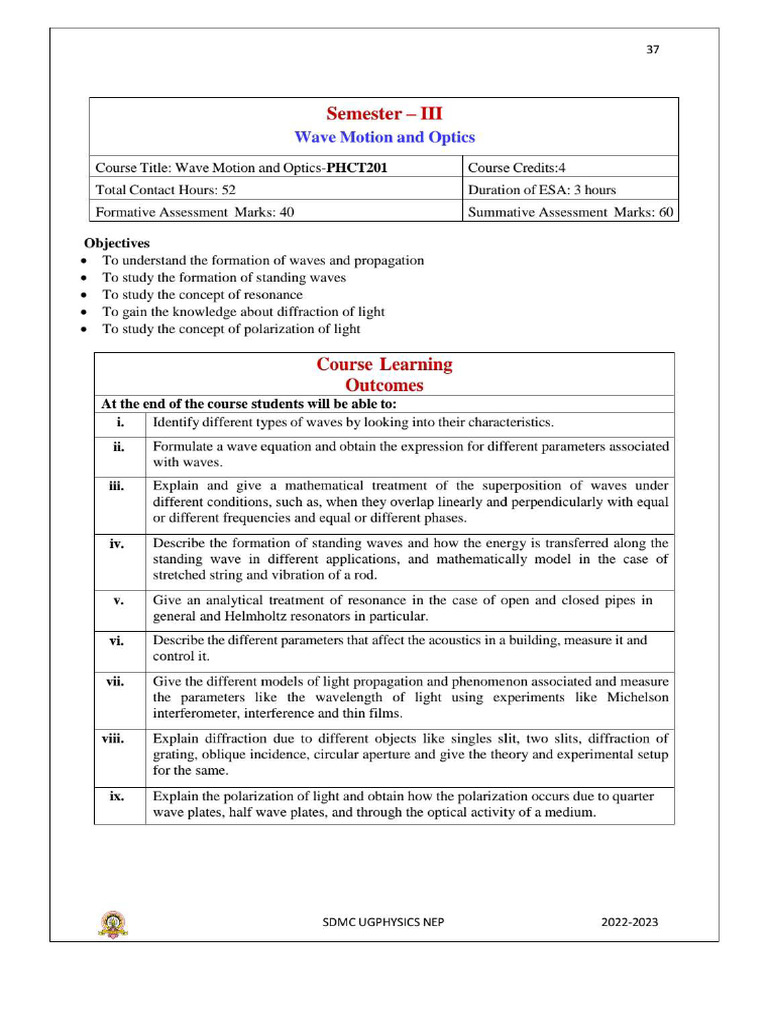 3rd Sem Syllabus Physics | PDF