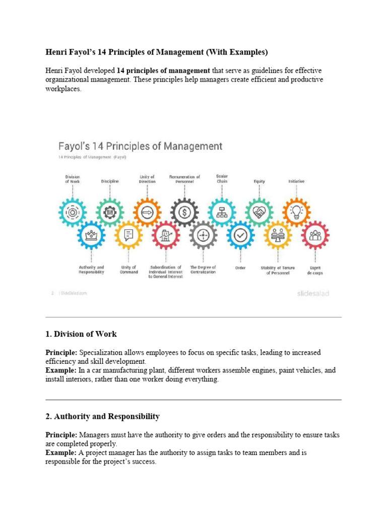 Fayol's 14 Management Principles Explained | PDF | Employment ...