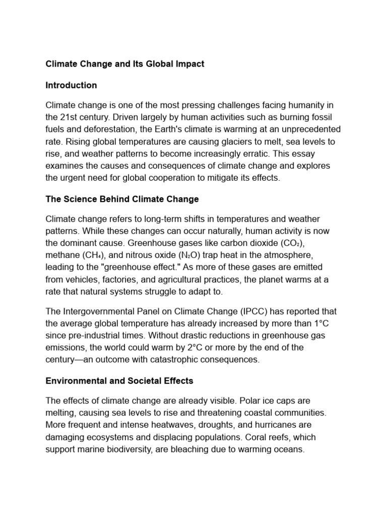 Climate Change and Its Global Impact | PDF | Climate Change | Climate ...