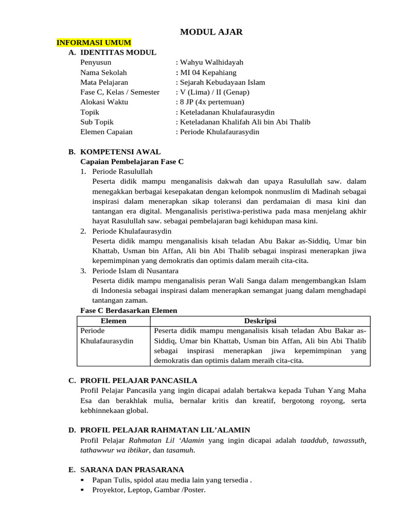 Modul Ajar PJBL SKI - Wahyu | PDF