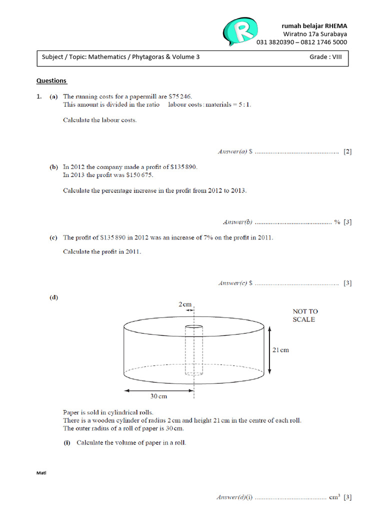 Math - Math - VIII - Phytagoras & Volume 3 - QS & MS | PDF