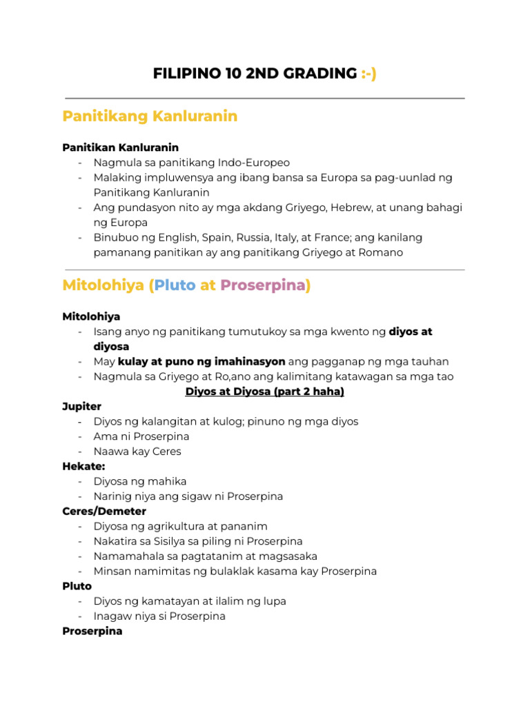 Filipino 10 2nd Grading | PDF