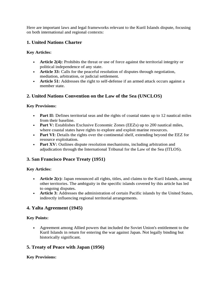 Kuril Islands Dispute: Legal Frameworks Overview | PDF | Territorial ...