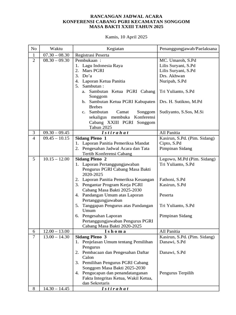Rancangan Jadwal Acara | PDF