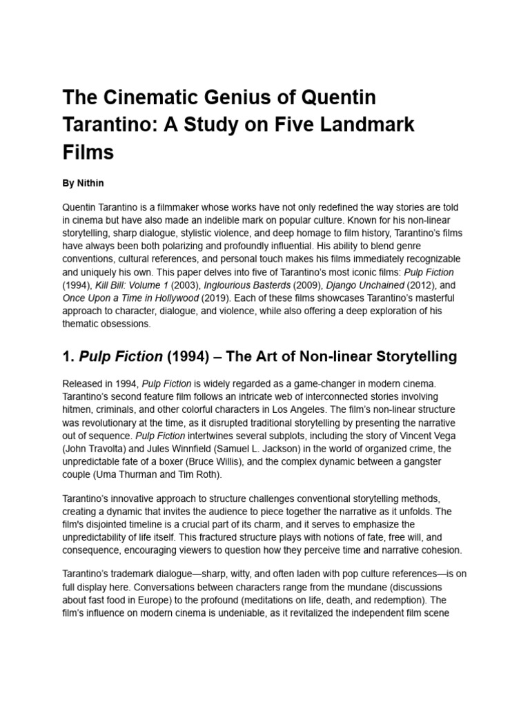 The Cinematic Genius of Quentin Tarantino - A Study On Five Landmark ...