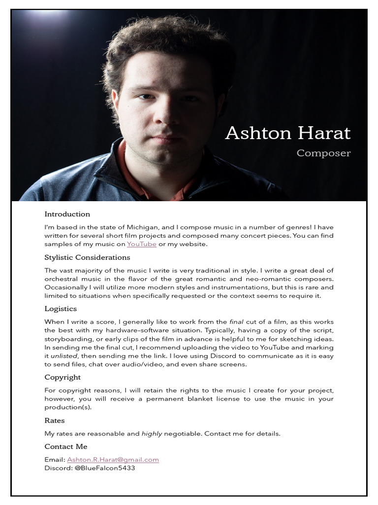Ashton Harat Composer Info Sheet | PDF