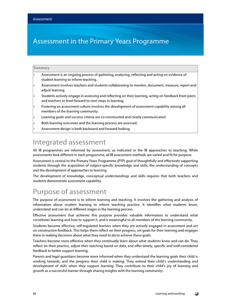 Assessment in The PYP Principles Into Practice | PDF | Educational Assessment | Learning