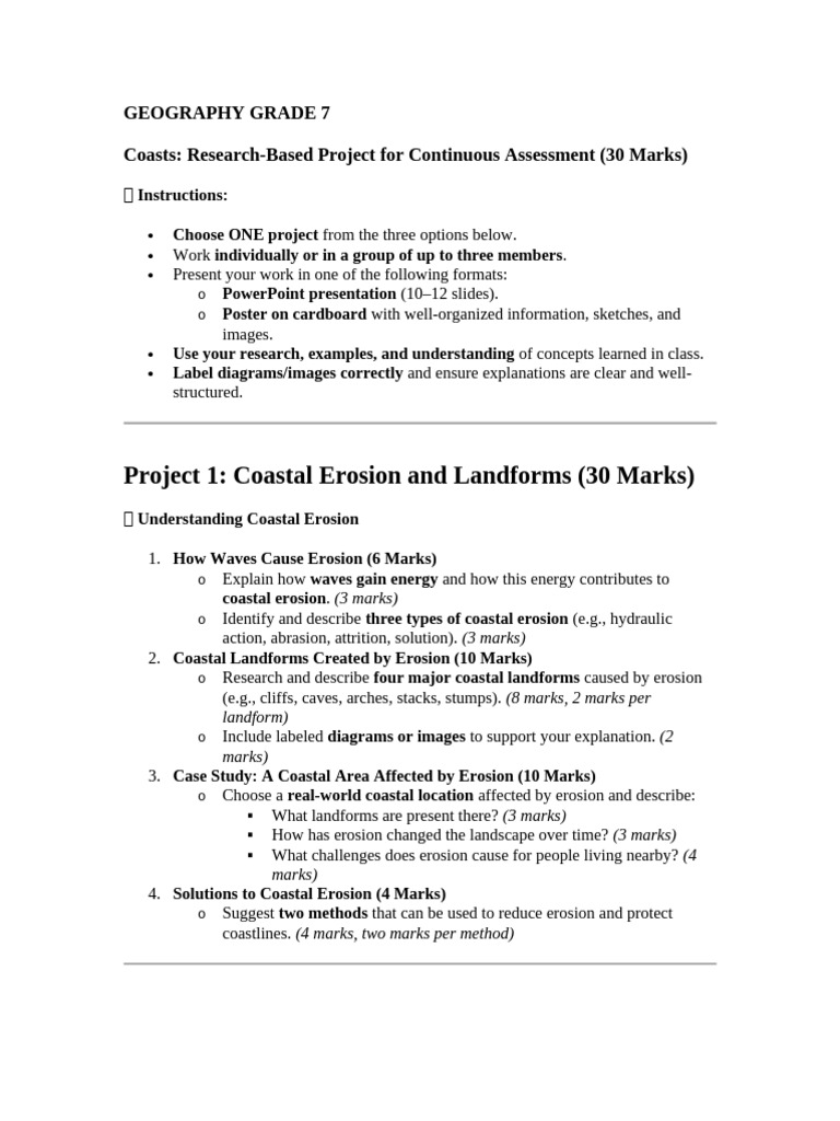 Grade 7 Coastal Geography Project Guide | PDF | Coast | Sea Level Rise