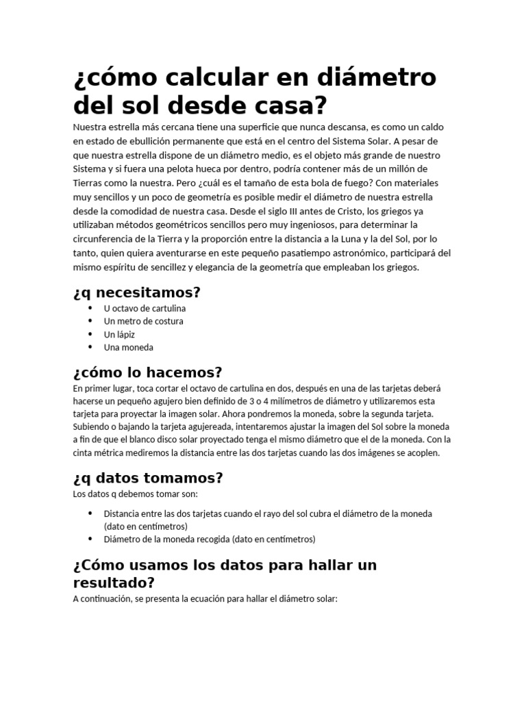 Mide el diámetro del Sol desde casa | PDF