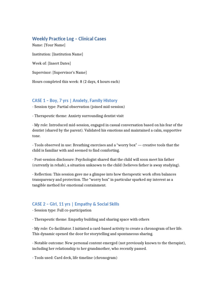 Weekly Practice Log Template | PDF