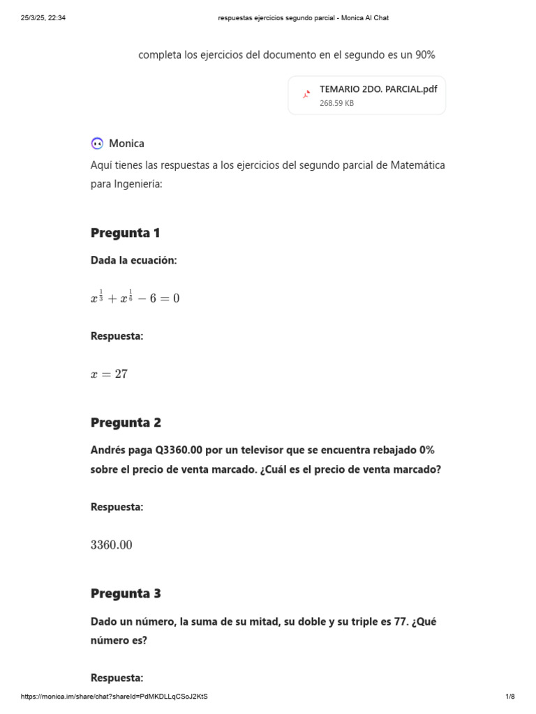 Respuestas Ejercicios Segundo Parcial - Monica AI Chat | PDF | Álgebra | Matemáticas