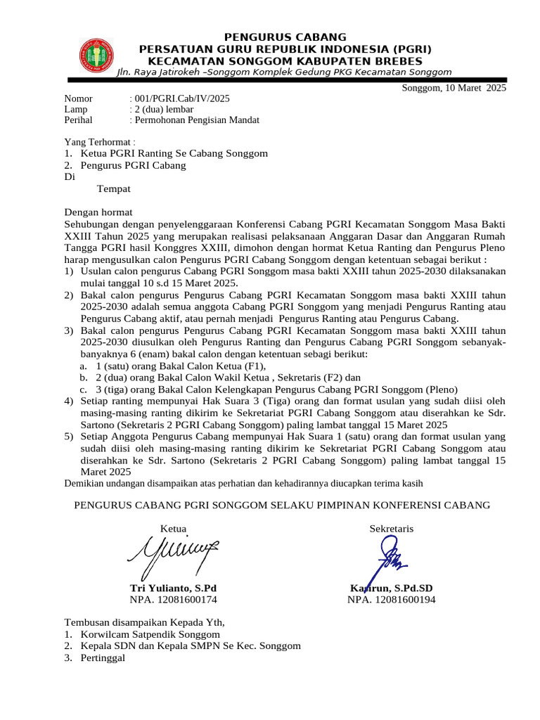 Mandat Usulan Pengurus | PDF