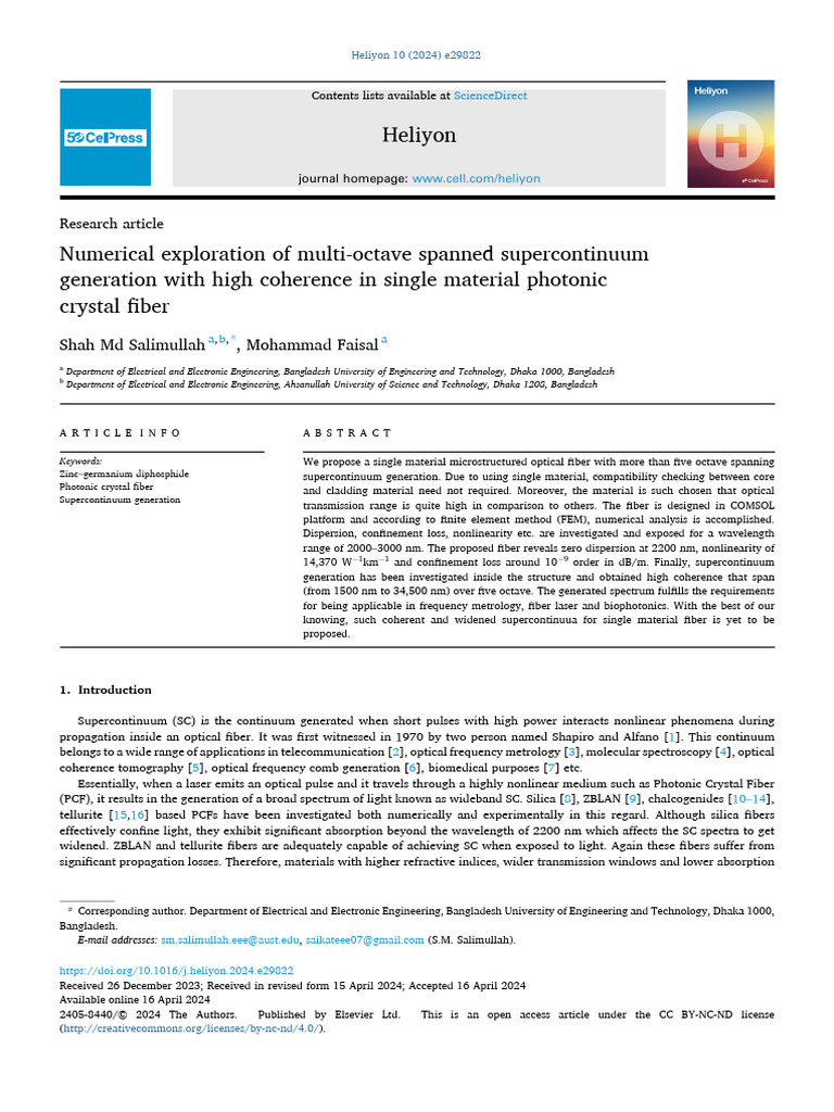 Numerical Exploration of Multi-Octave Spanned Supe | PDF | Optical Fiber | Dispersion (Optics)