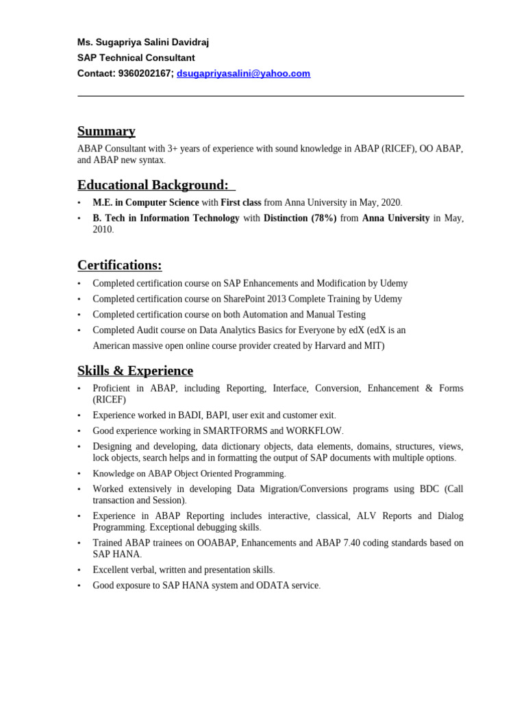 SAP ABAP - Ms - Sugapriya | PDF | Computing | Information Technology
