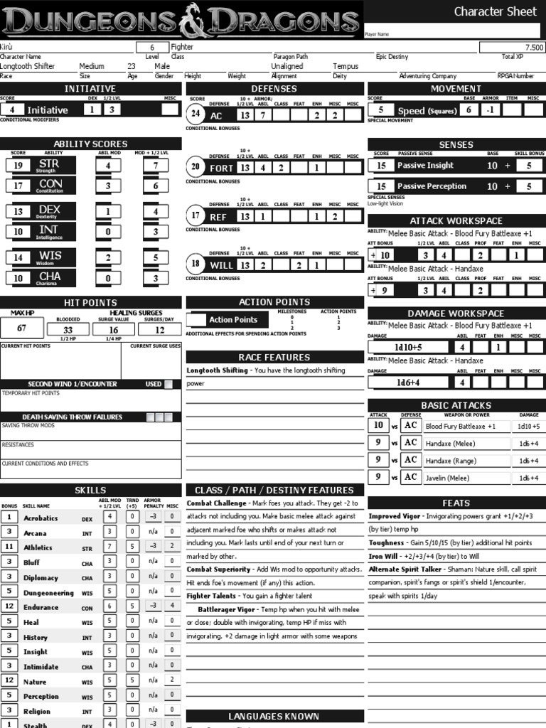 D&D 4E Character Sheet1 | PDF | Dwarf (Dungeons & Dragons) | Leisure