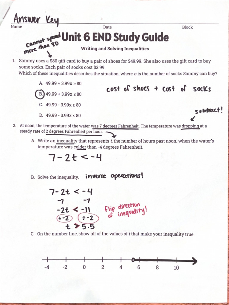 Unit 6 END Study Guide Answer Key | PDF