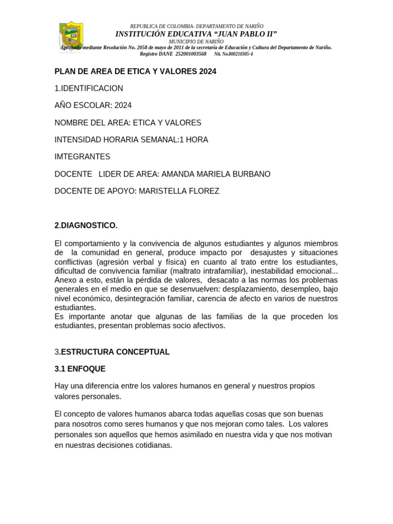 Malla Etica y Valores 2024 | PDF | Moralidad | Amor