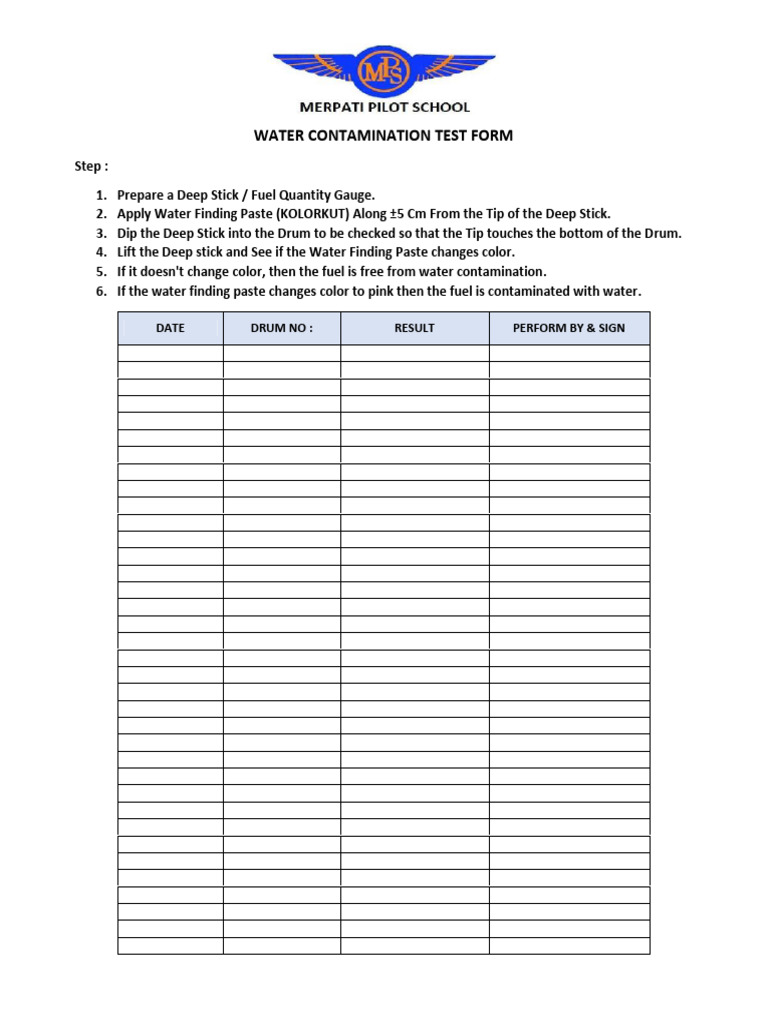 WATER CONTAMINATION TEST FORM | PDF