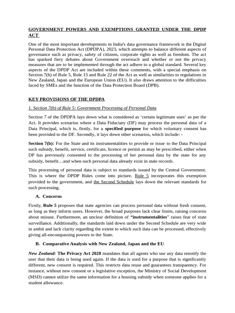 Power of Govt. and Exemptions (Draft) | PDF | Privacy | Right To Privacy