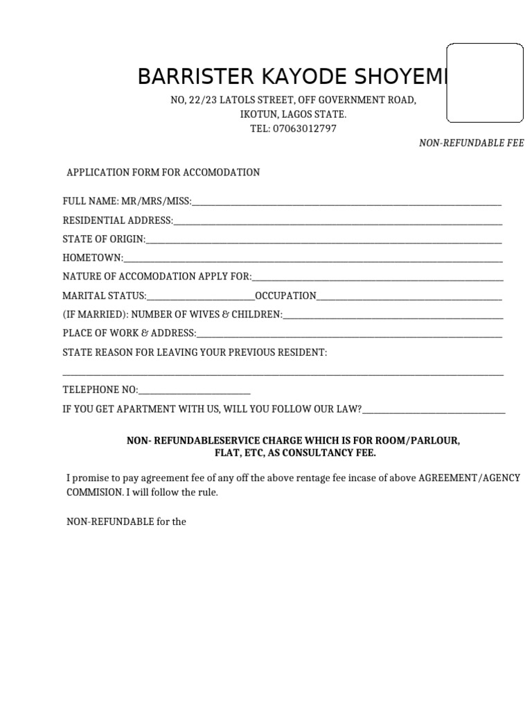 Accommodation Application Form Template | PDF